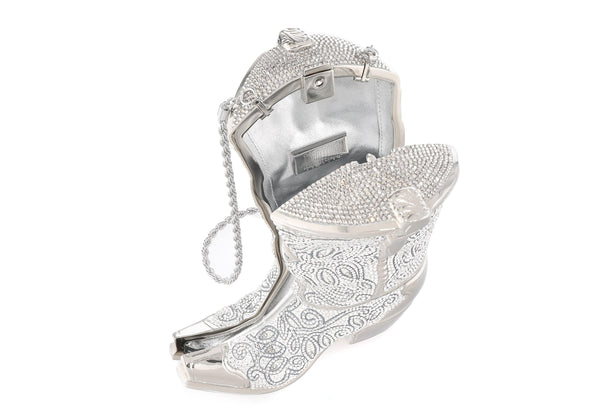 Cowboy Boot Austin Silver Clutch | Judith Leiber